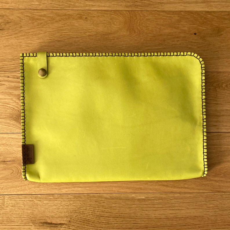Lime Green Leather Portfolio, Colorful and Original - Etsy