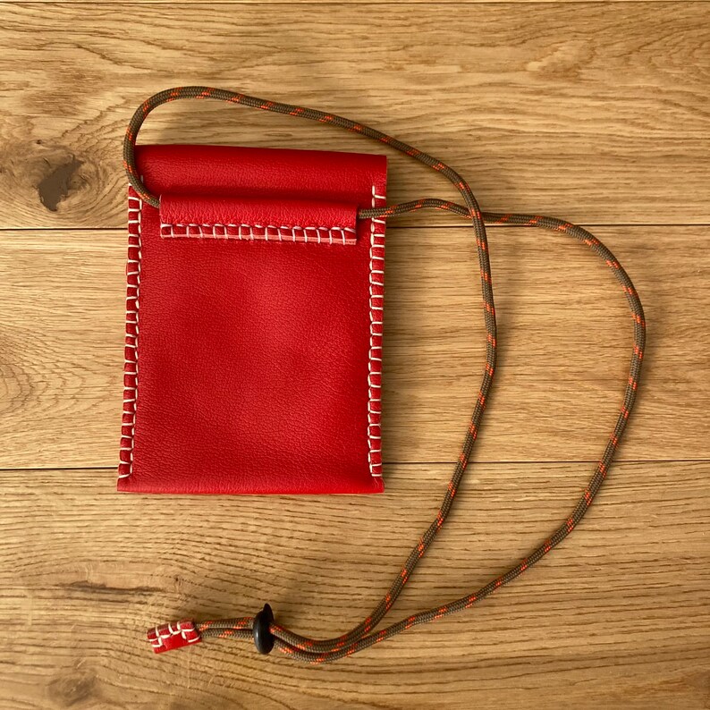 Red Leather Neck Wallet for Safe Travel - Etsy