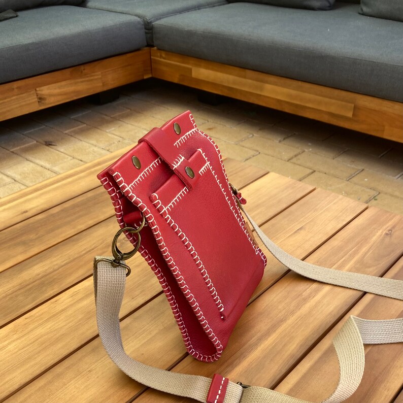 Small Red Leather Shoulder Bag, Made Entirely by Hand - Etsy
