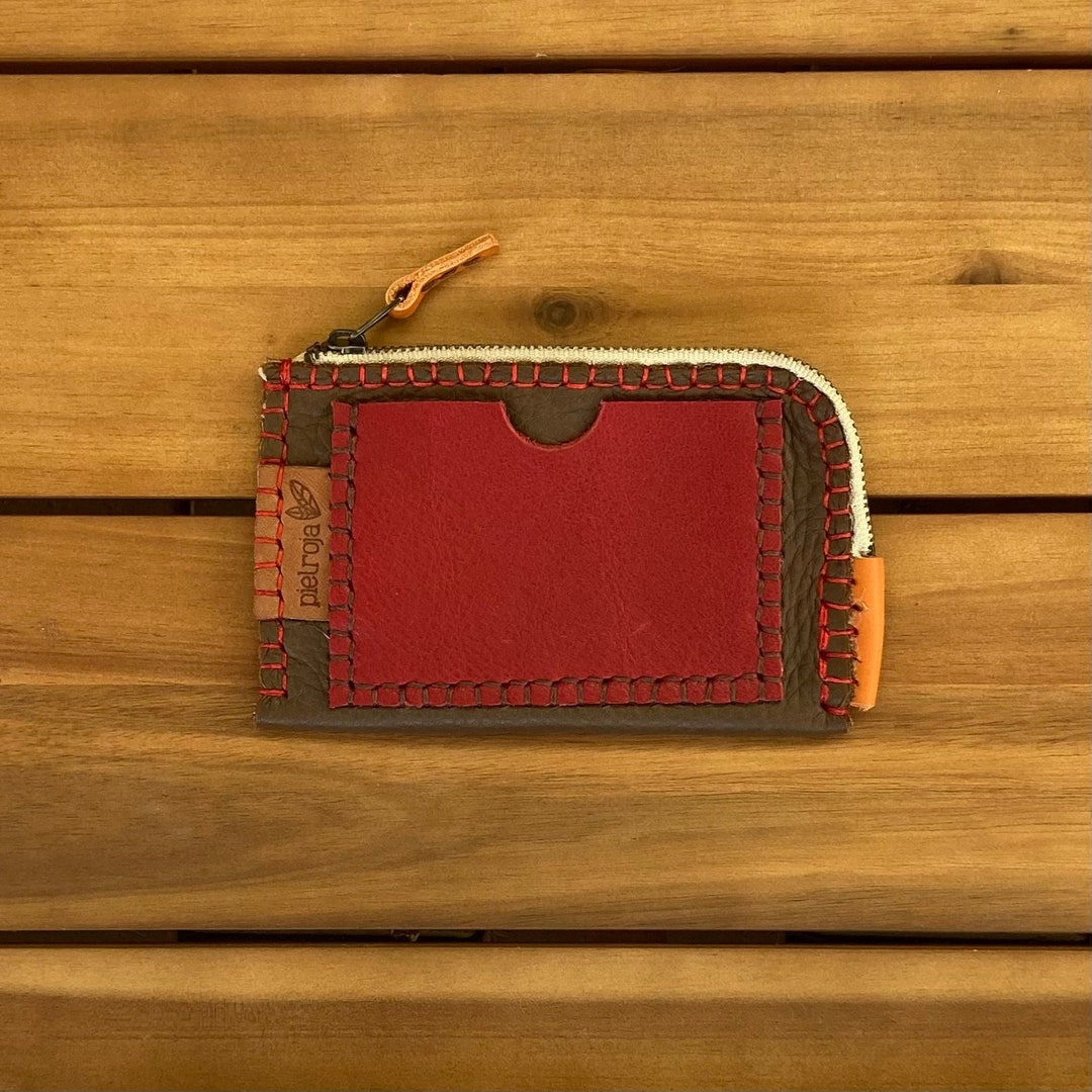 Red and Brown Leather Wallet - Etsy