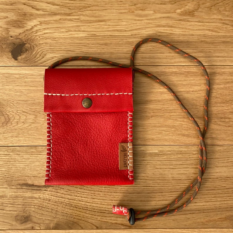 Red Leather Neck Wallet for Safe Travel | Etsy