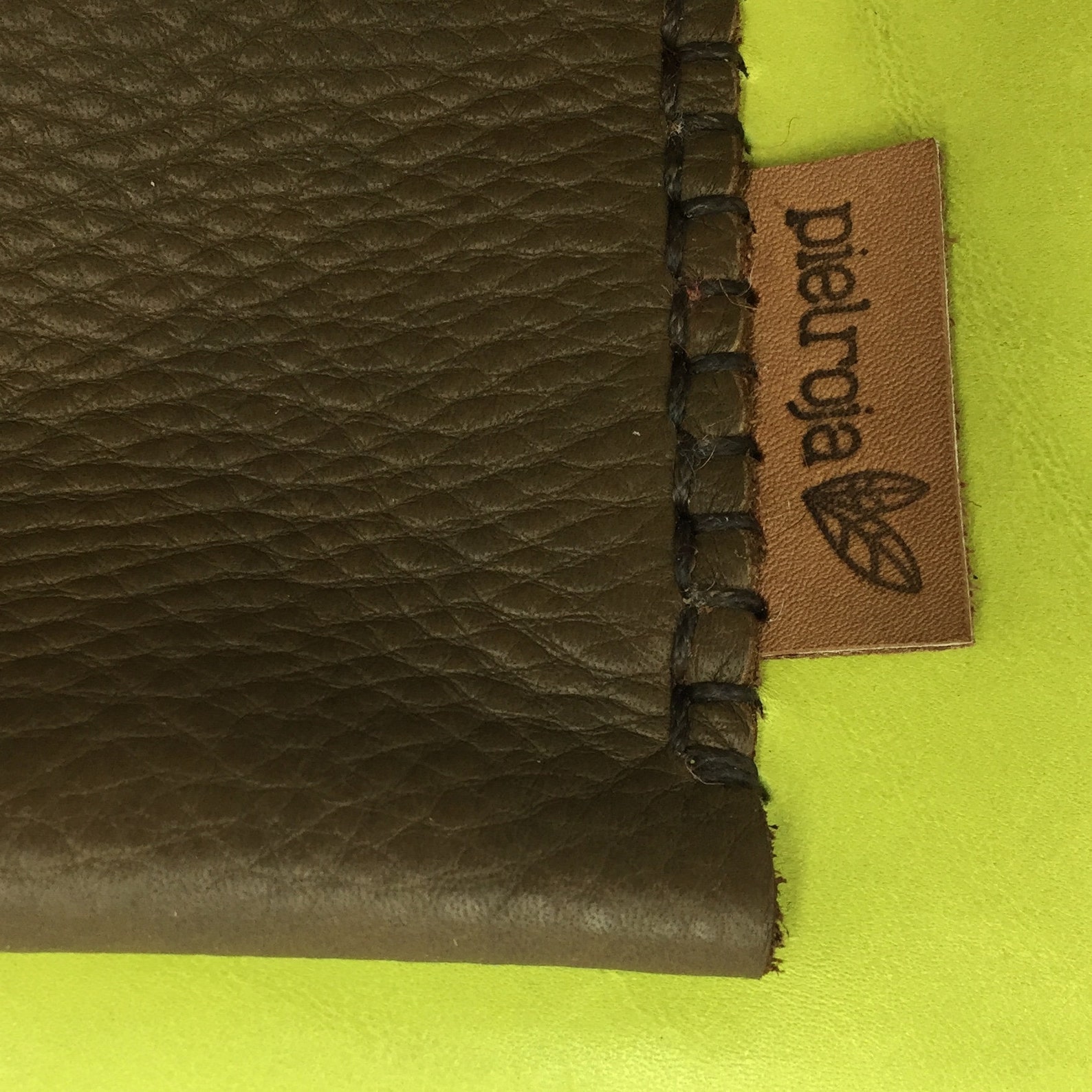 Tote bag handmade with lime-green leather | Etsy