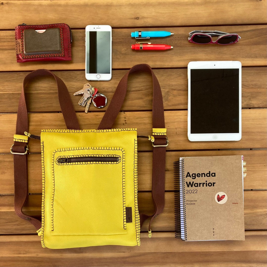 Yellow Leather Backpack Safe Travel Backpack Original Different ...