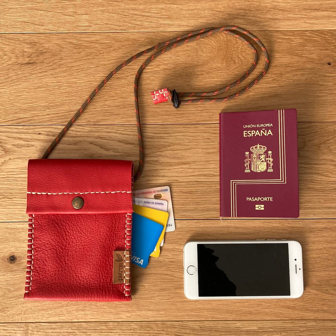Red Leather Neck Wallet for Safe Travel - Etsy