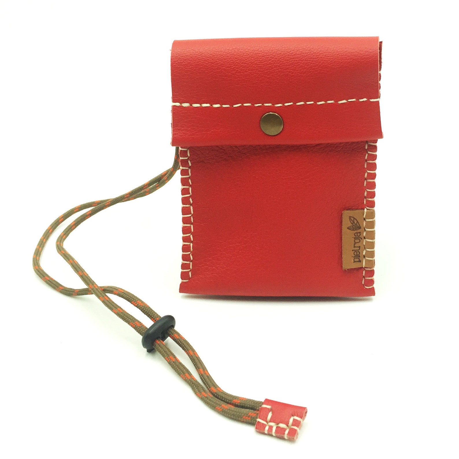 Red leather neck wallet for safe travel | Etsy