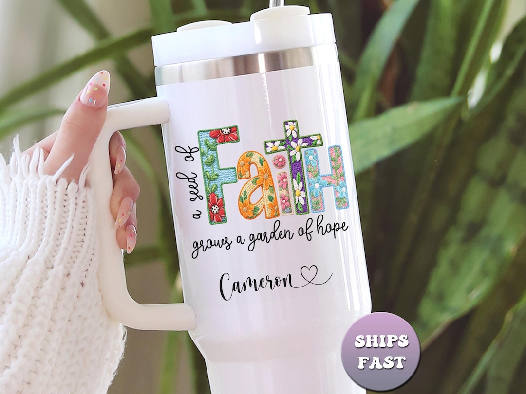 Personalized Faith Tumbler, 40oz Floral Christian Mug, Embroidered ...