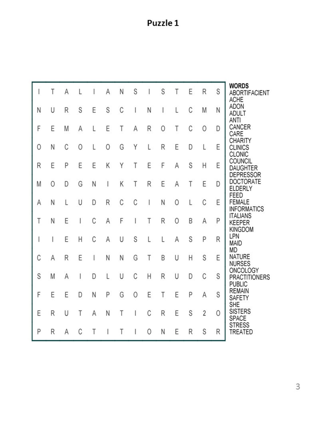 100 Word Search Puzzles for Nurses With Solutions Digital - Etsy