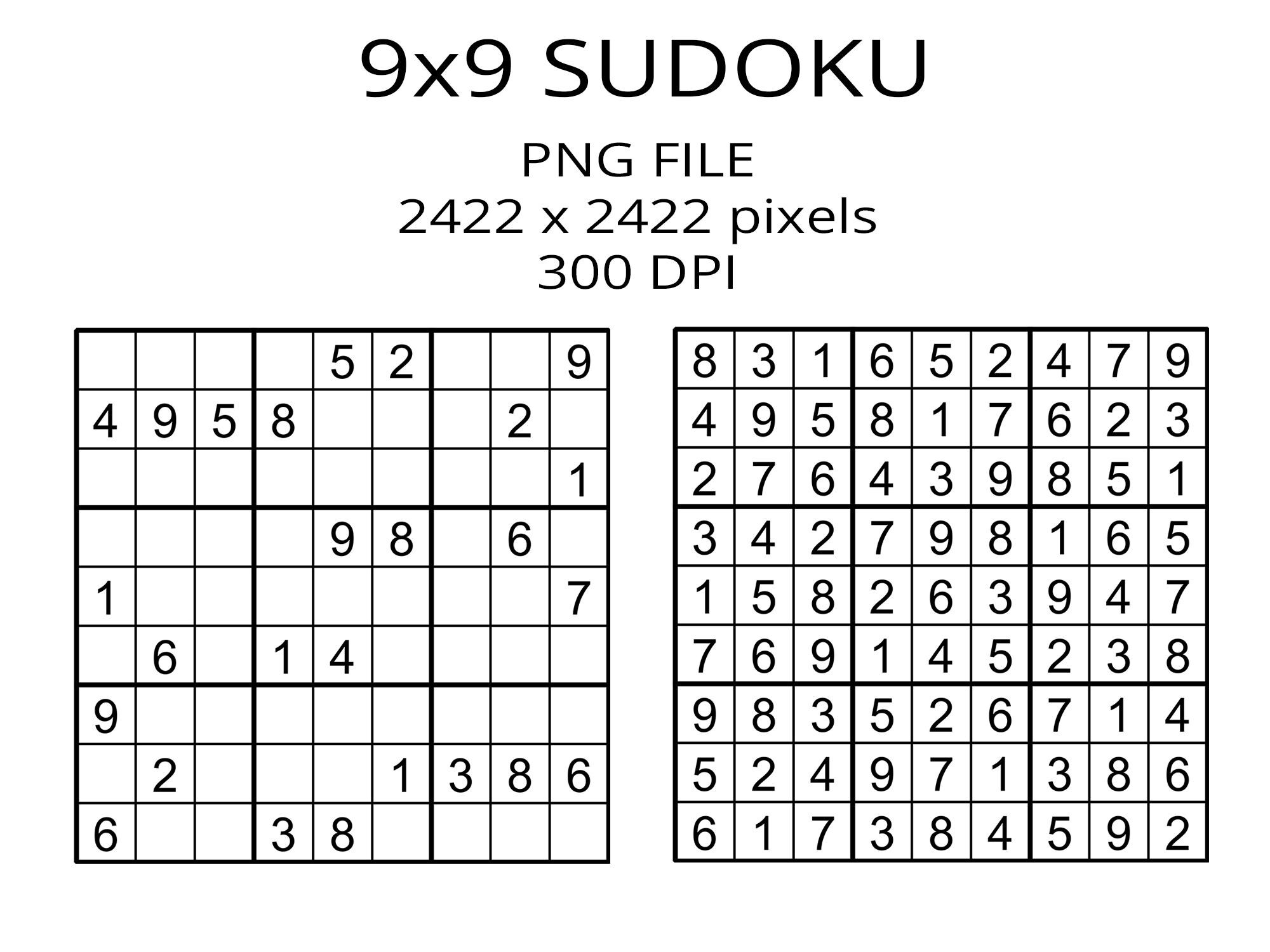 1000 Sudoku PNG Puzzles, Intermediate Level, Adults Kids (digital ...