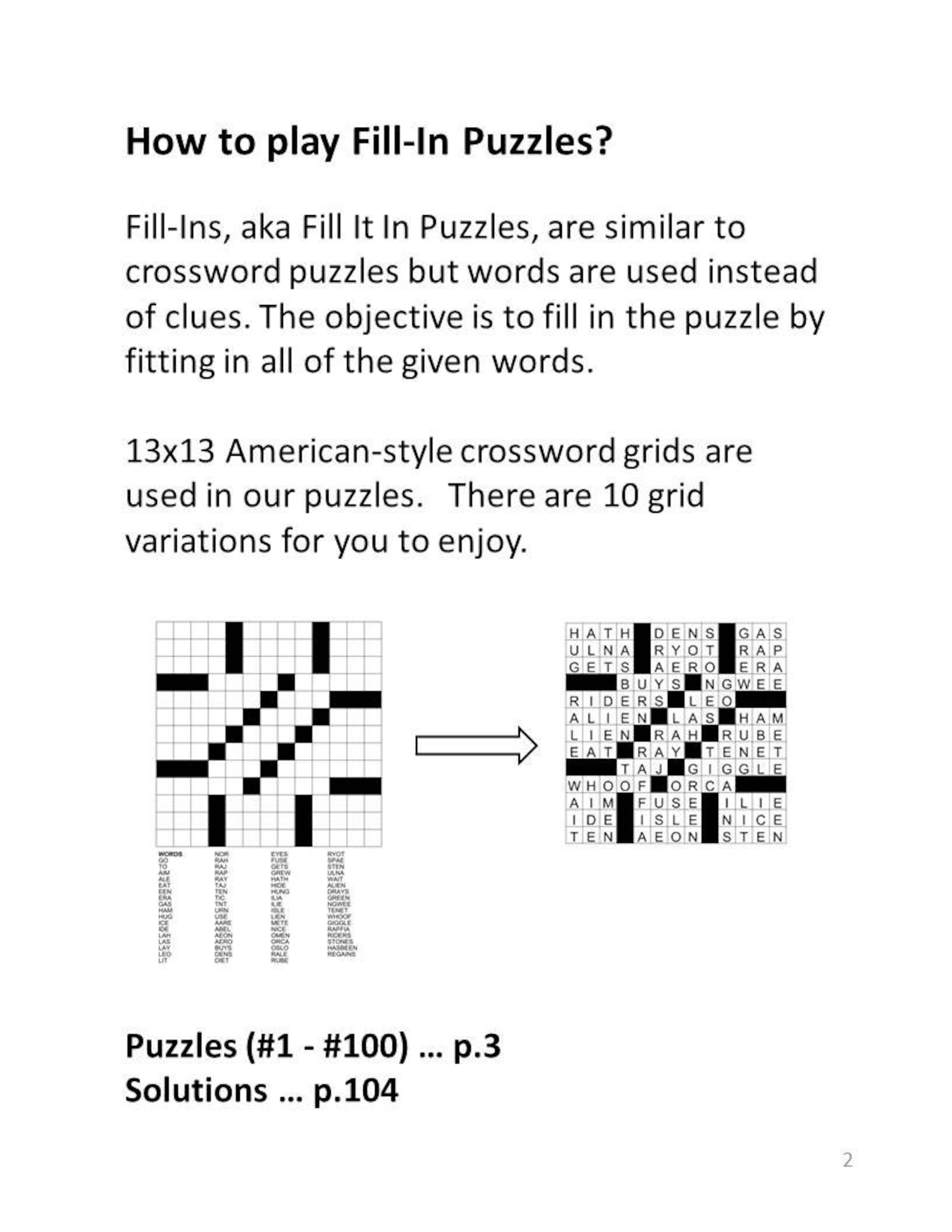 Digital Download 100 Printable Fill-in Crossword Puzzles for Adults ...