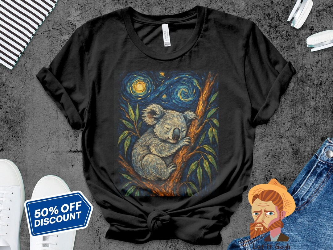 Koala T-shirt, Starry Night T Shirt, Van Gogh Art, Animal Shirt, Cute ...
