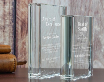 Crystal Book Award Custom Engraved and Personalized - Etsy