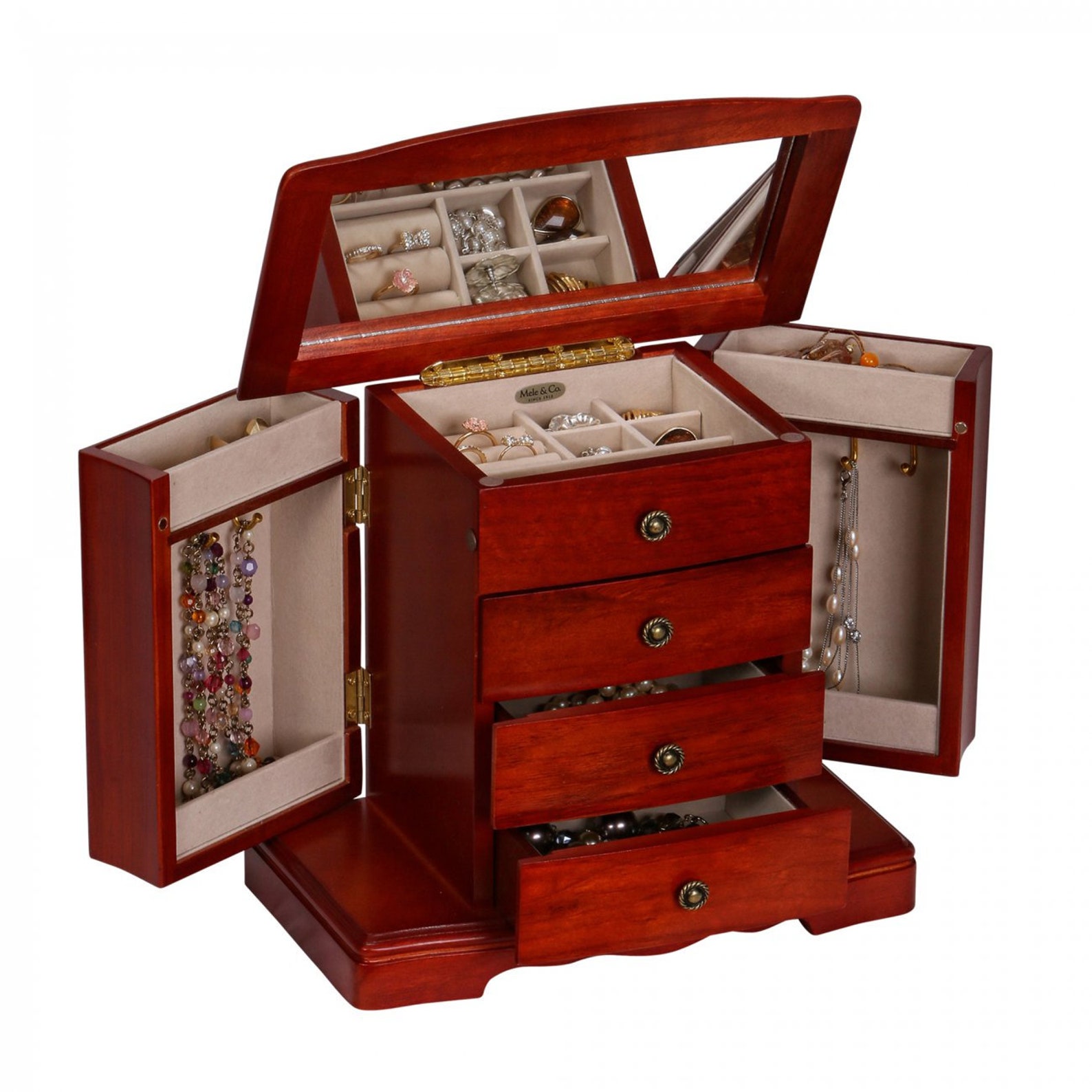 Mele & Co Personalized Harmony Wooden Musical Jewelry Box With Drawers ...