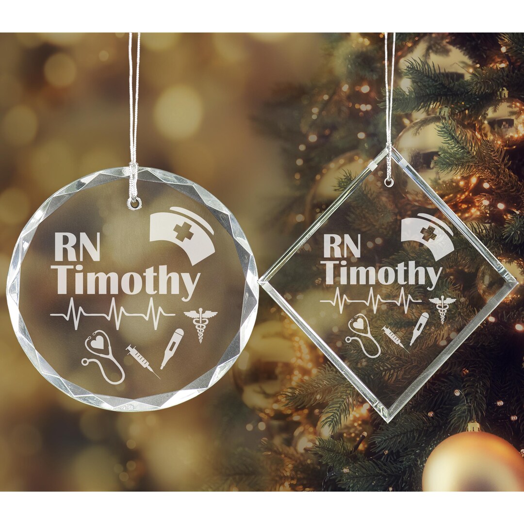 Personalized RN EKG Christmas Ornaments, Custom Engraved Round or ...