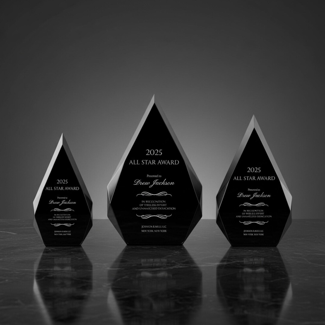 Personalized Black Acrylic Diamond Award, Custom Engraved Sleek Black ...