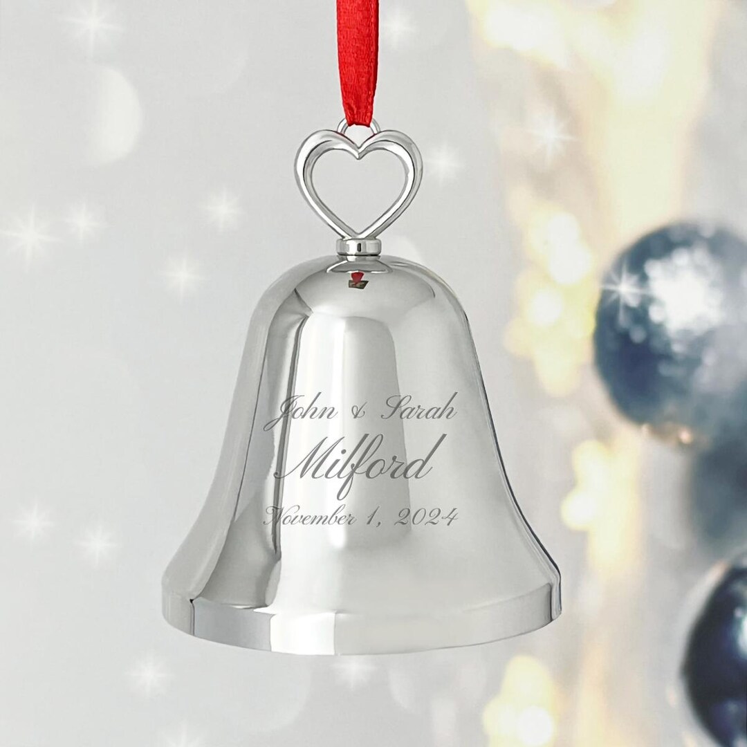 Ravanox Personalized Silver Bell Ornament With Heart Top, Custom ...