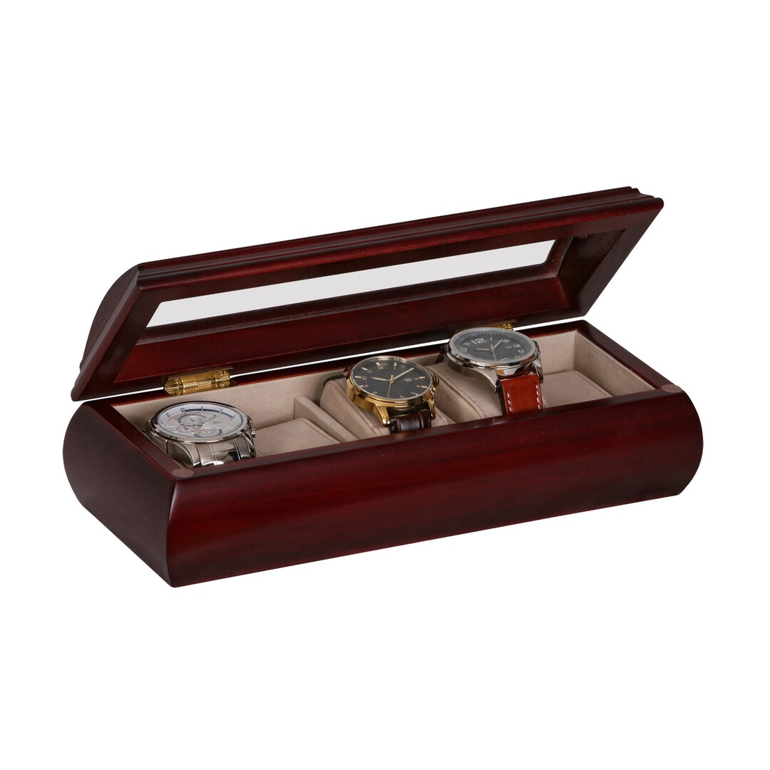 Mele & Co Emery Glass Top Wooden Personalized Watch Box in Cherry ...