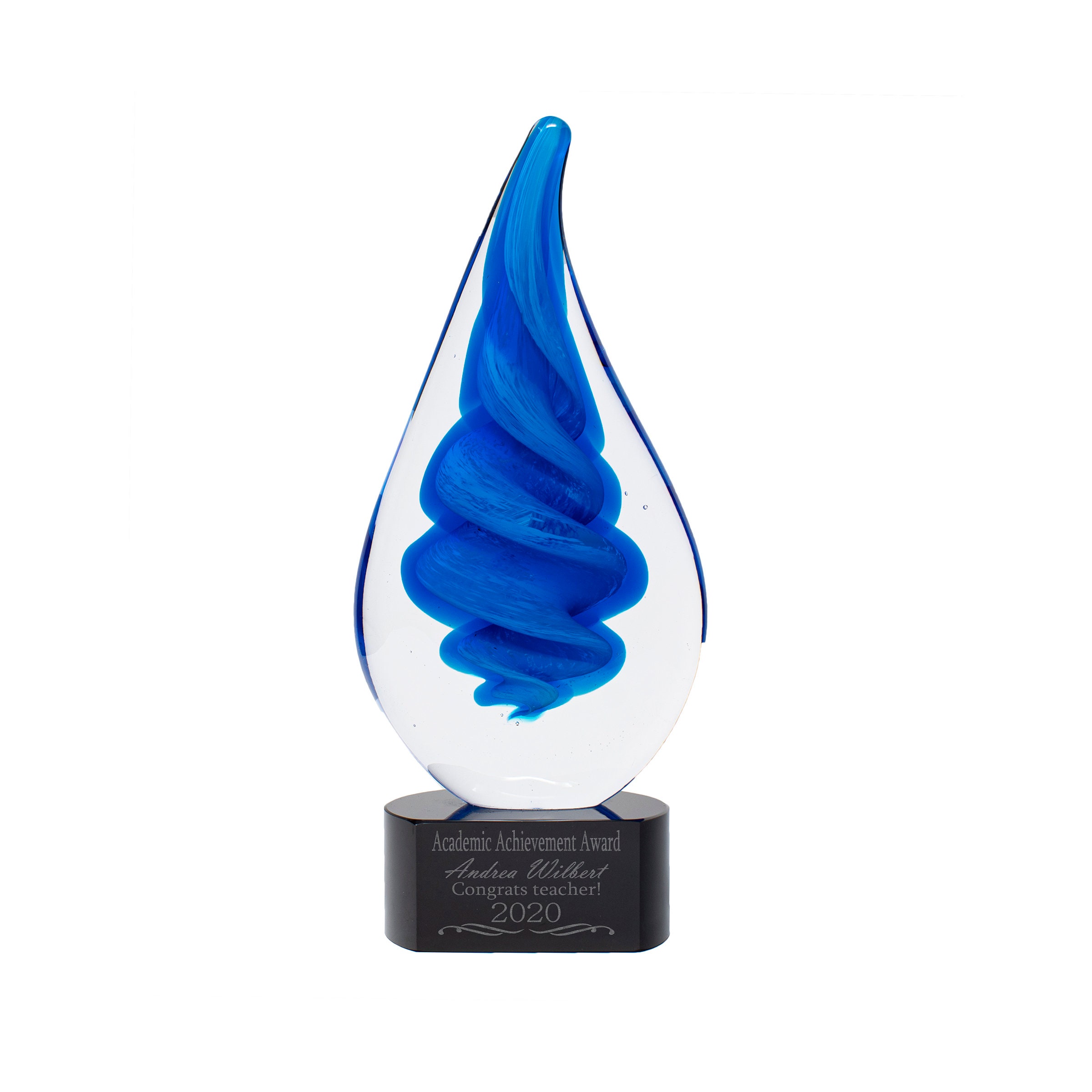 Ravanox Personalized 10 1/4" Blue Twist Raindrop Art Glass Award ...