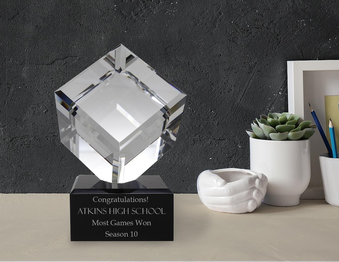 Ravanox Personalized 6" Clear Crystal Cube on Black Base Award, Custom ...