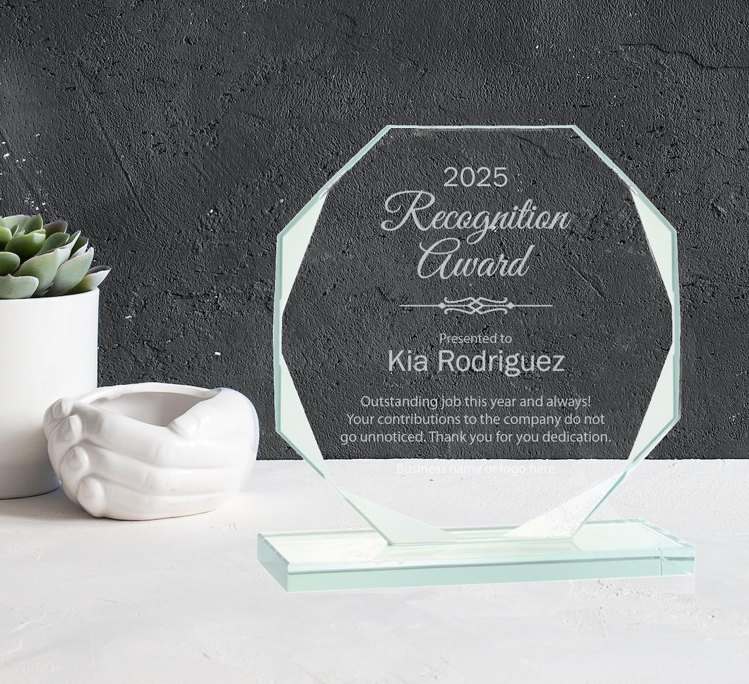 Personalized Octagon Jade Glass Award, Custom Engraved Glass Plaque for ...