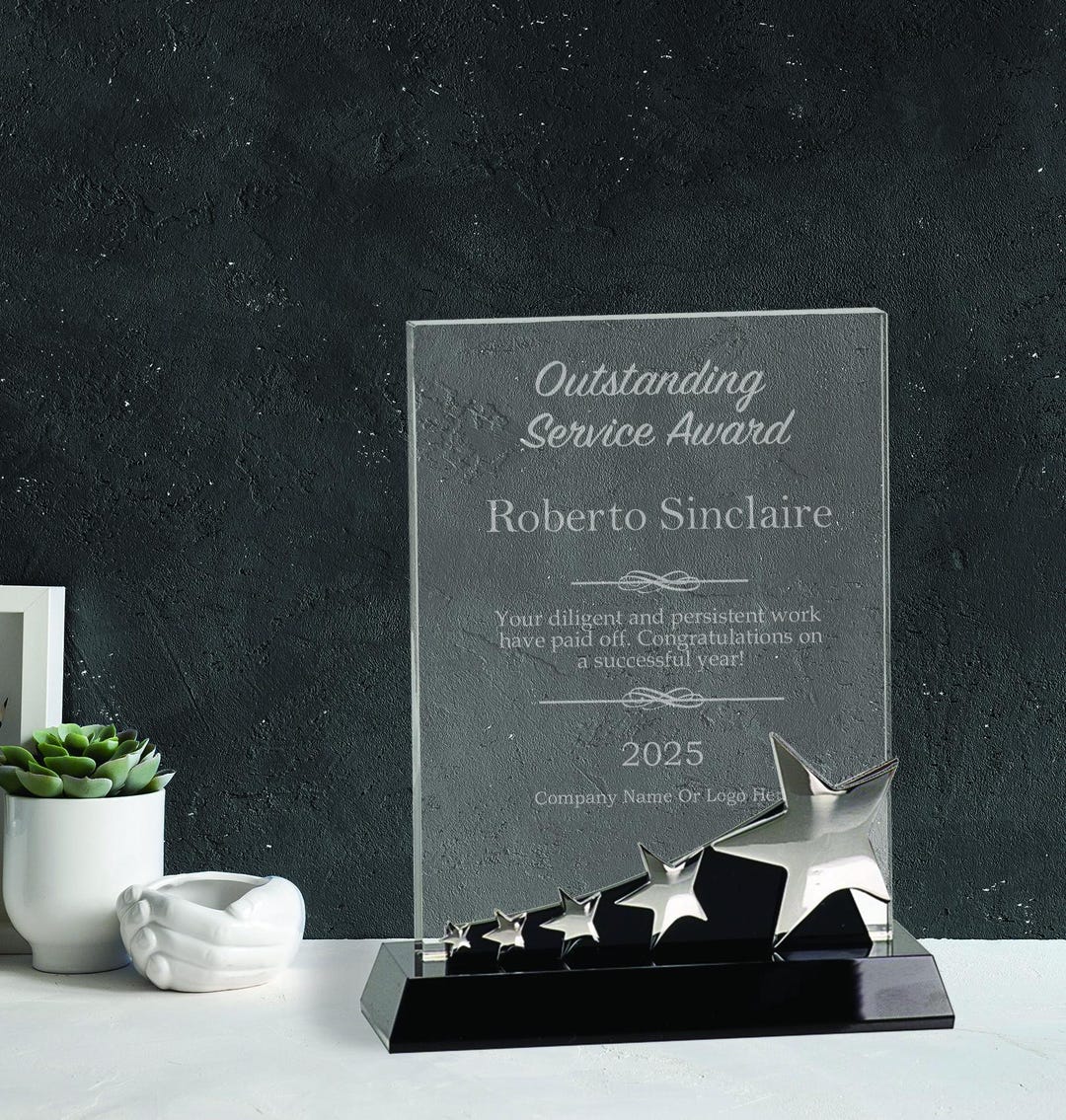Personalized 8 Silver Stars Glass Award Plaque, Custom Engraved Crystal ...