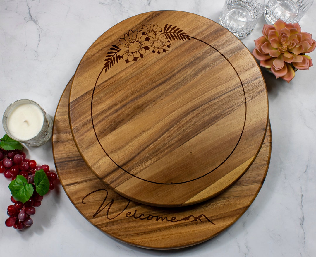 Personalized Acacia 18" Lazy Susan/ Custom Engraved Rustic Wooden Lazy ...