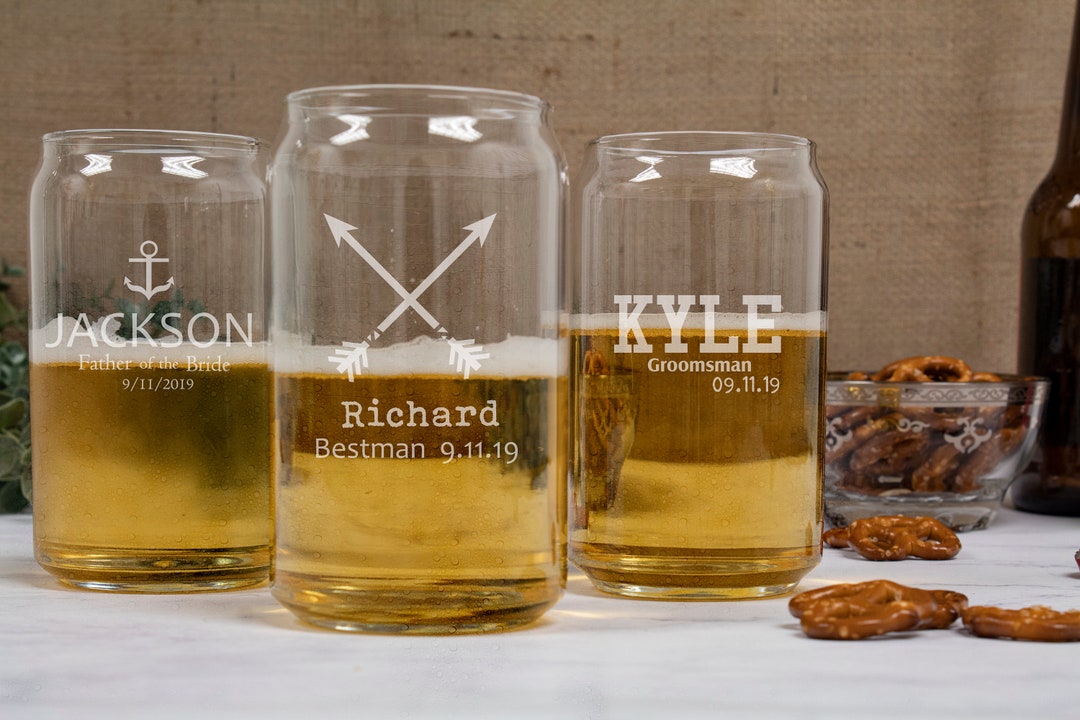16oz Can Glass Groomsmen Best Man Etched Glasses / Engraved Wedding ...