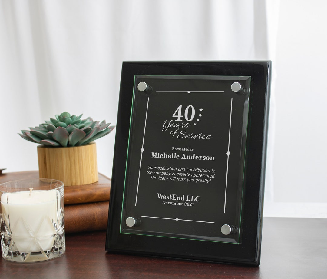 Ravanox Personalized Piano Black Finish Floating Glass Plaque, Custom ...