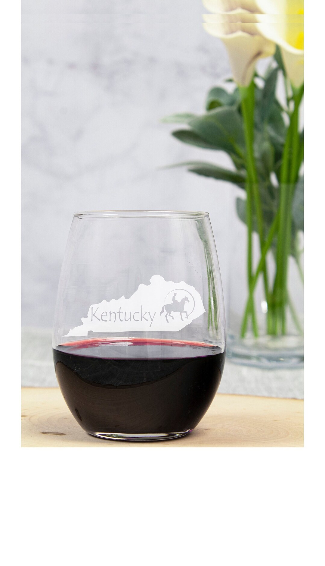 State of Kentucky Engraved 15oz Stemless Wine Glass, Custom Engraved KY ...