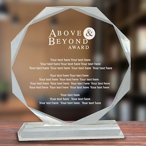 Ravanox 7 1/4" Clear Crystal Octagon Above and Beyond Award, Custom ...