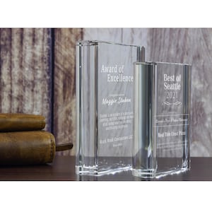 Personalized Crystal Book Award in Two Sizes / Custom Engraved Glass ...