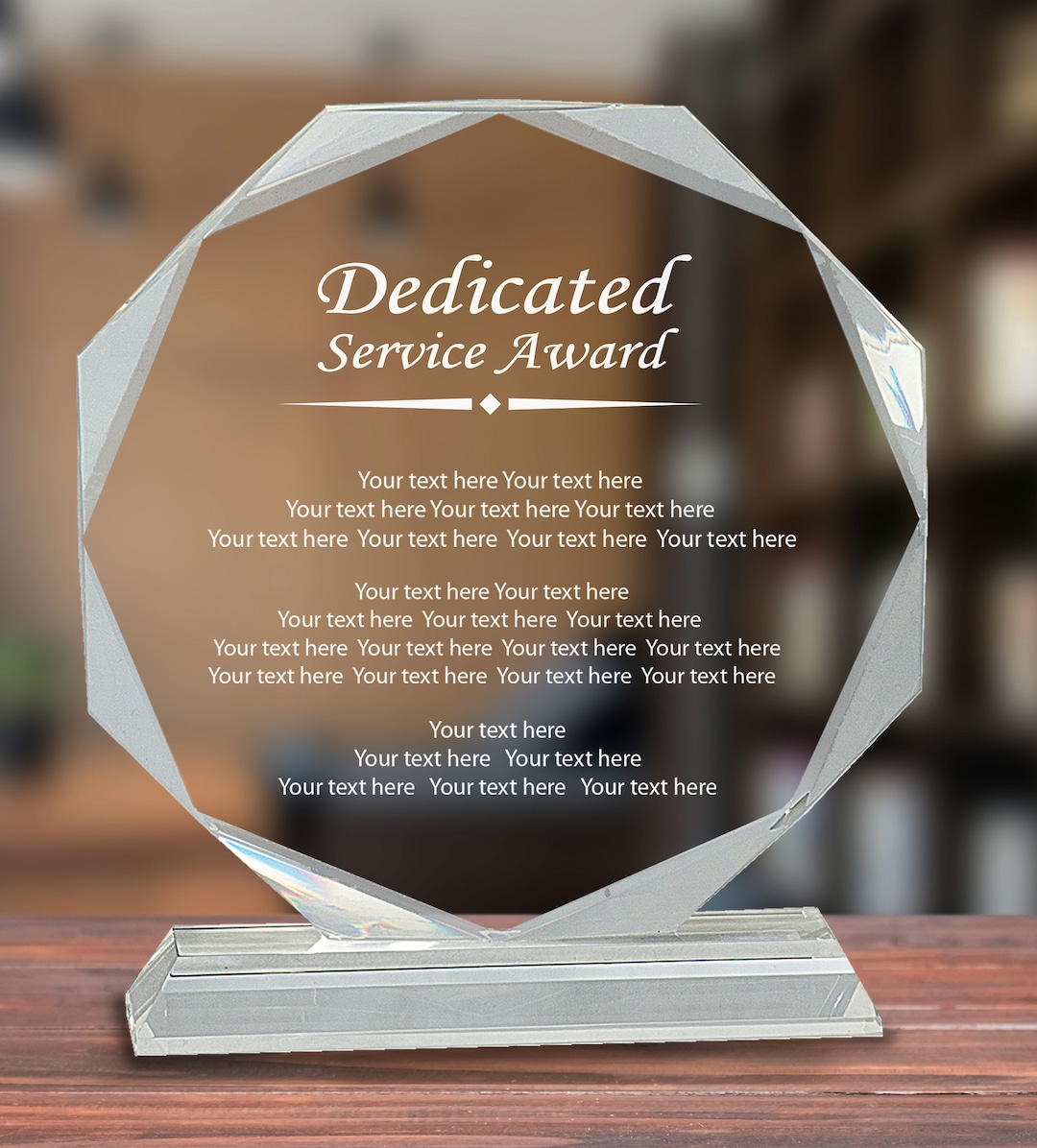 Ravanox 7 1/4" Clear Crystal Octagon Dedicated Service Award, Custom ...