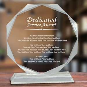 Ravanox 7 1/4" Clear Crystal Octagon Dedicated Service Award, Custom ...