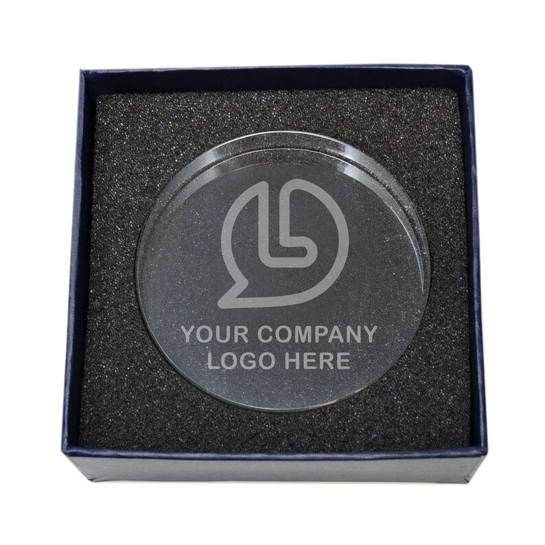 Ravanox Personalized 3 1/8" Crystal Round Paperweight With Business ...