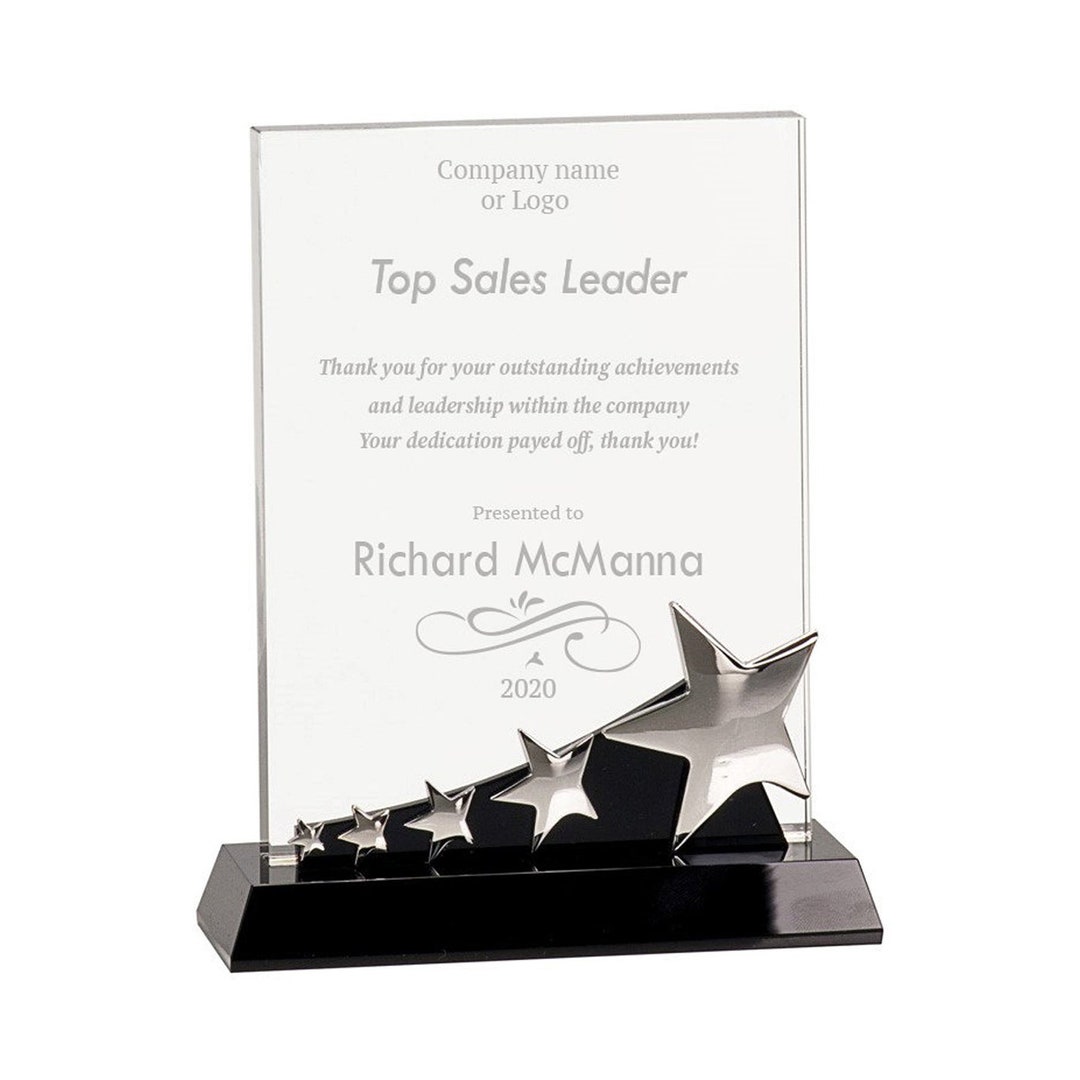 Personalized 8 Silver Stars Glass Award Plaque, Custom Engraved Crystal ...
