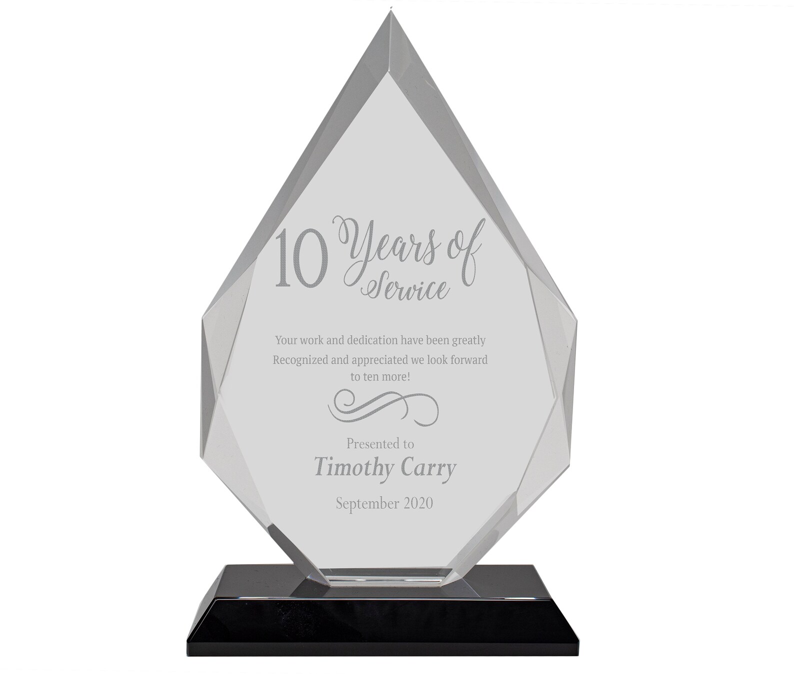 Personalized 9" Diamond Glass on Black Base Award Plaque, Custom ...