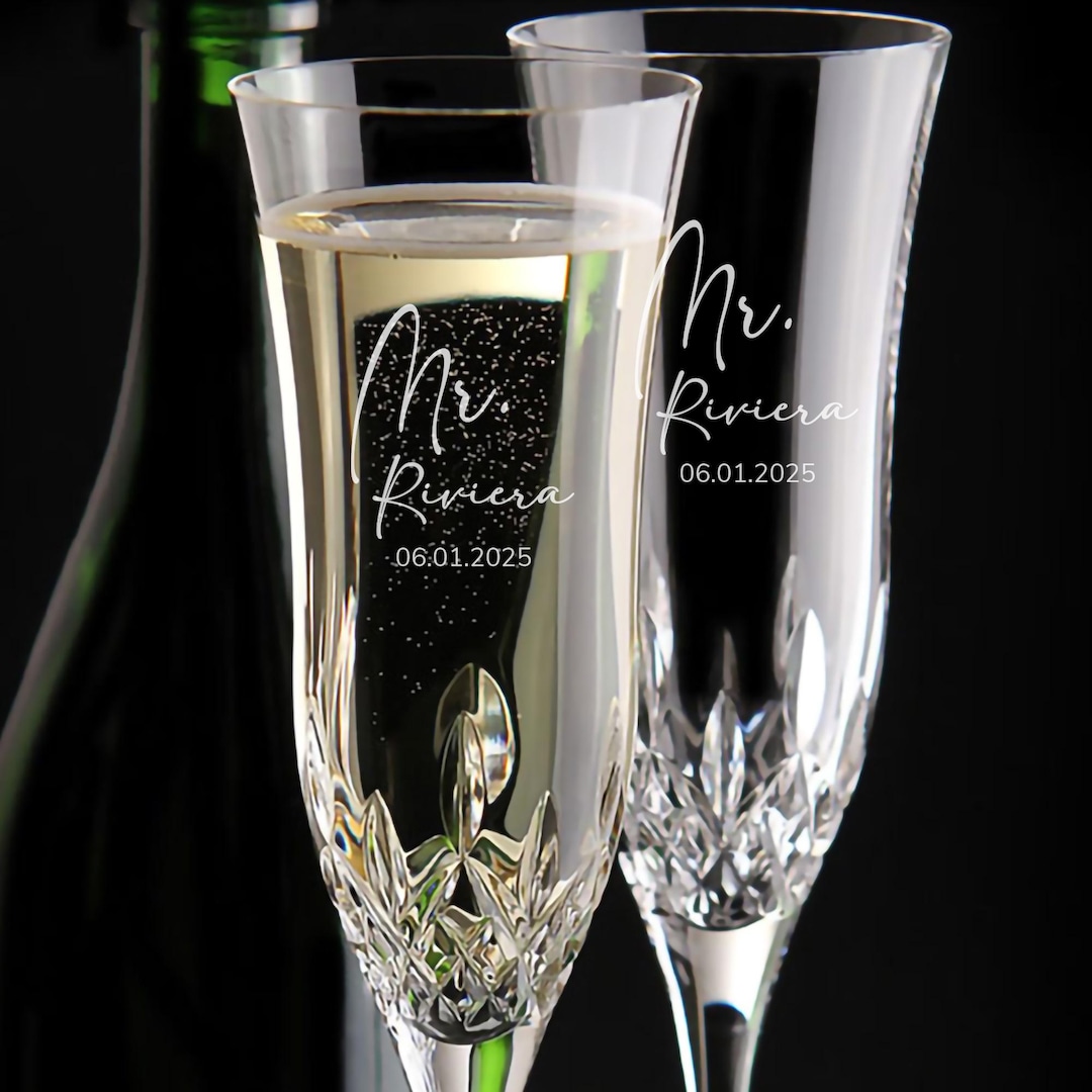 Waterford Personalized Lismore Essence MR & MR Champagne Flutes, Set of ...