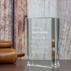 Personalized Crystal Book Award in Two Sizes / Custom Engraved Glass ...