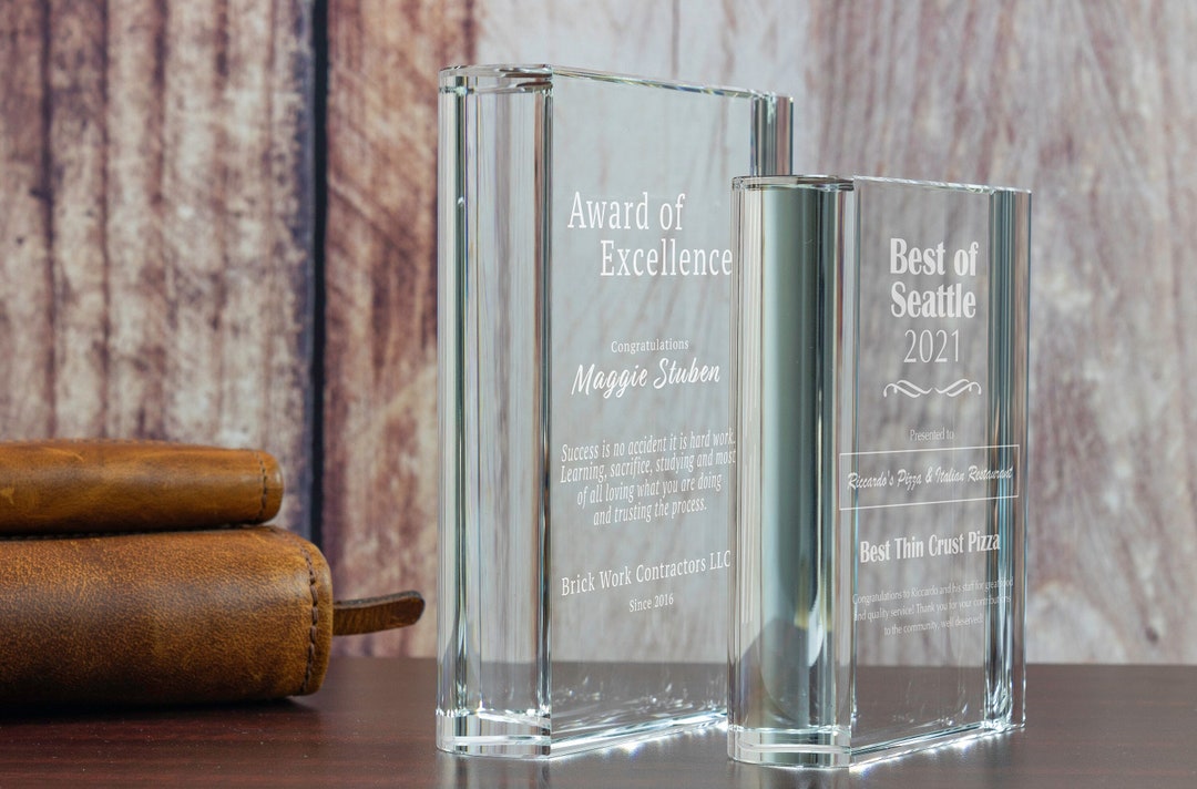 Personalized Crystal Book Award in Two Sizes / Custom Engraved Glass ...