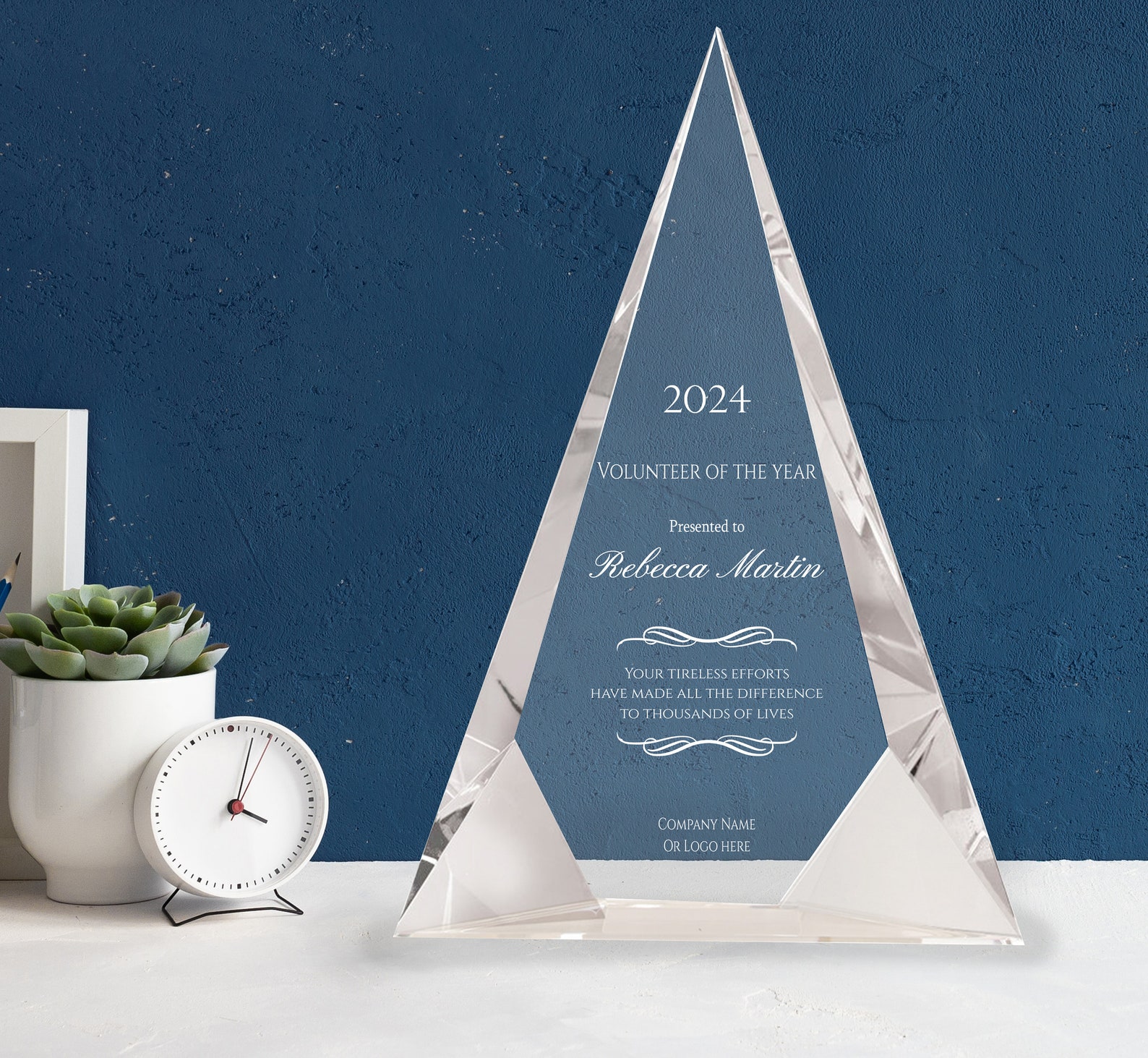 Personalized 6" X 8" Crystal Pyramid Plaque Award With Text and Logo ...