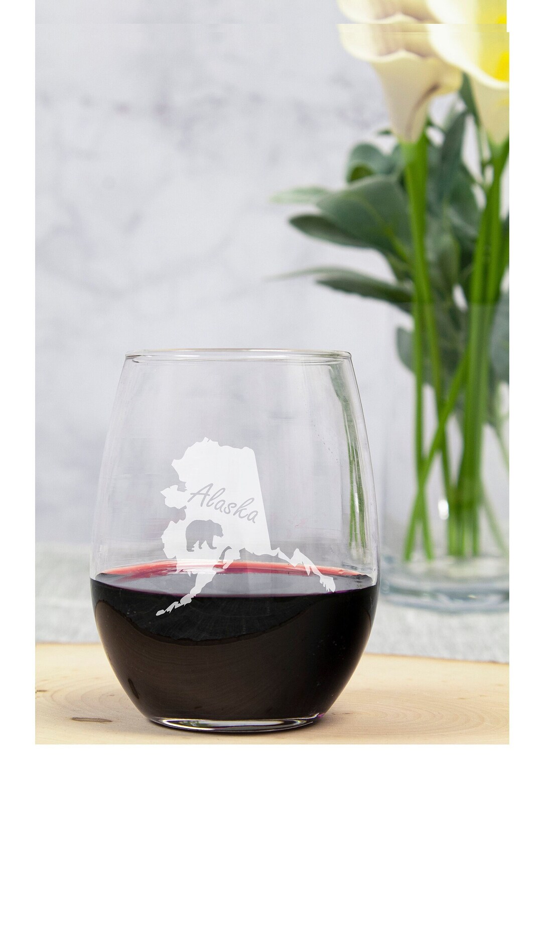 State of Alaska Engraved 15oz Stemless Wine Glass, Custom Engraved AK ...