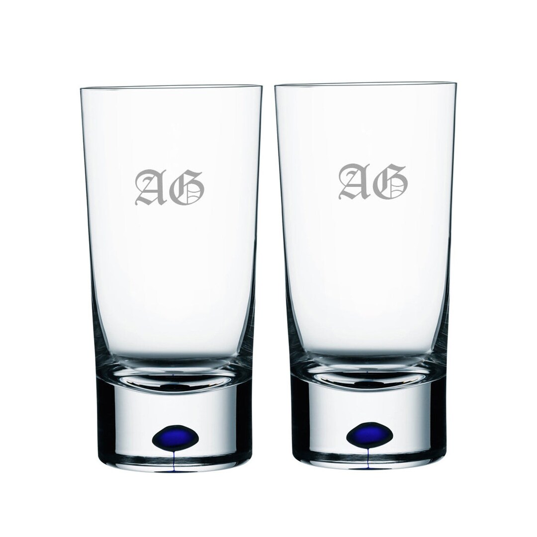 Orrefors Personalized Intermezzo Blue Tumblers, Set of 2 Custom Engraved Mouth-blown Crystal ...
