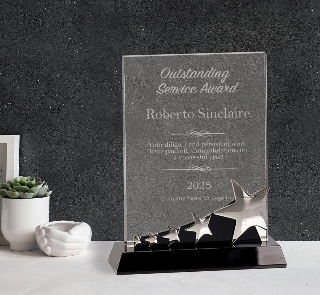 Personalized 8" Silver Stars Glass Award Plaque, Custom Engraved ...