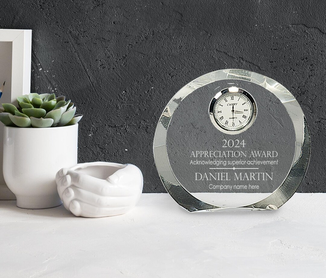 Ravanox Personalized 4 1/2" Round Crystal Desk Clock Award, Custom ...
