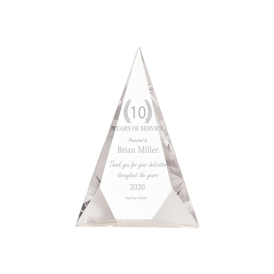 Personalized 6 X 8 Crystal Pyramid Plaque Award With Text and Logo ...