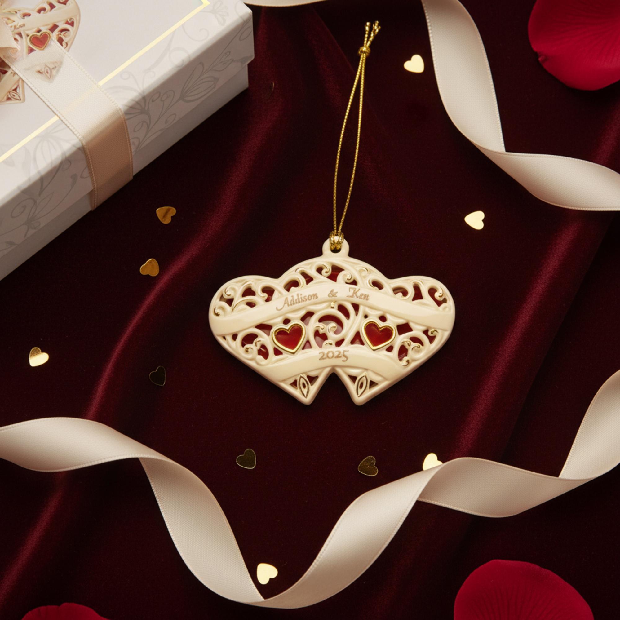 Lenox Personalized 2026 Two Hearts One Love Ornament, Custom Engraved ...