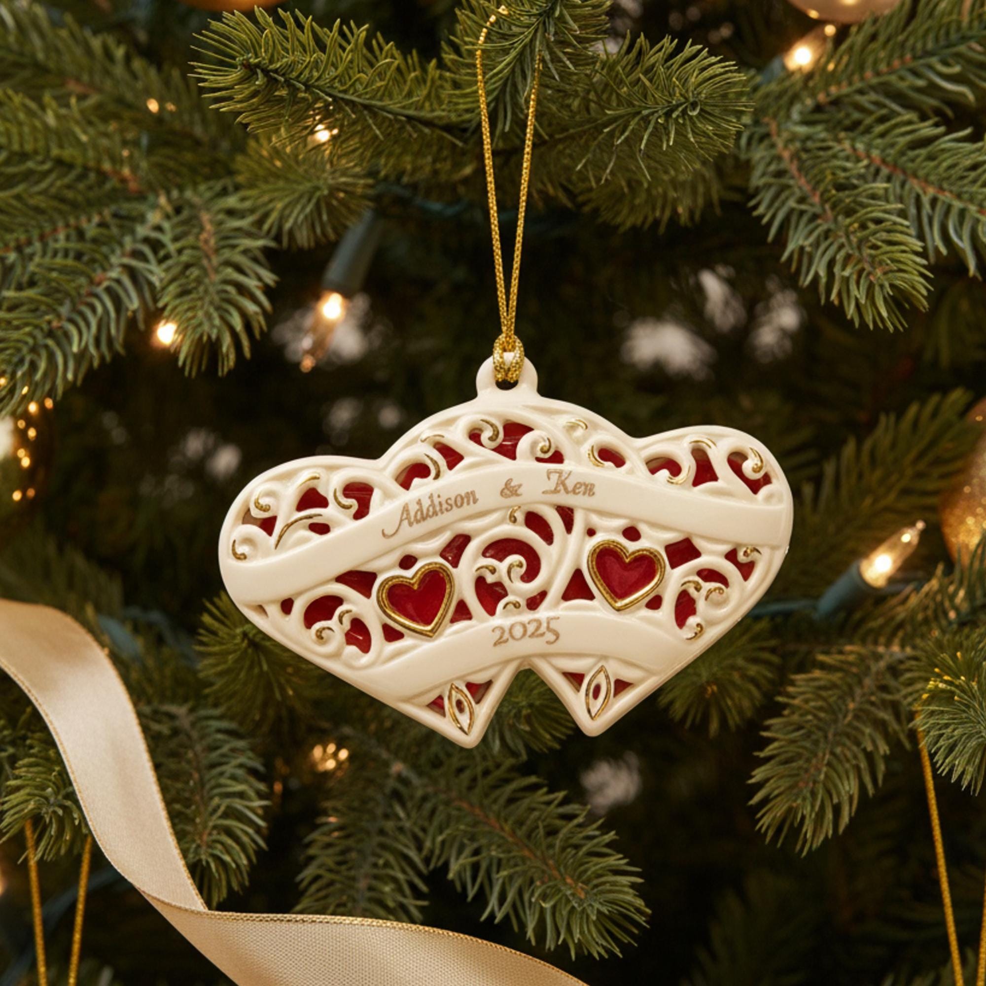 Lenox Personalized 2026 Two Hearts One Love Ornament, Custom Engraved ...