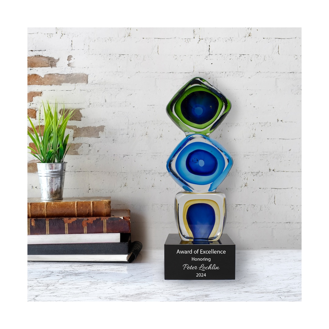 Ravanox Personalized 9.25" Stacked Block Art Glass Award, Custom ...