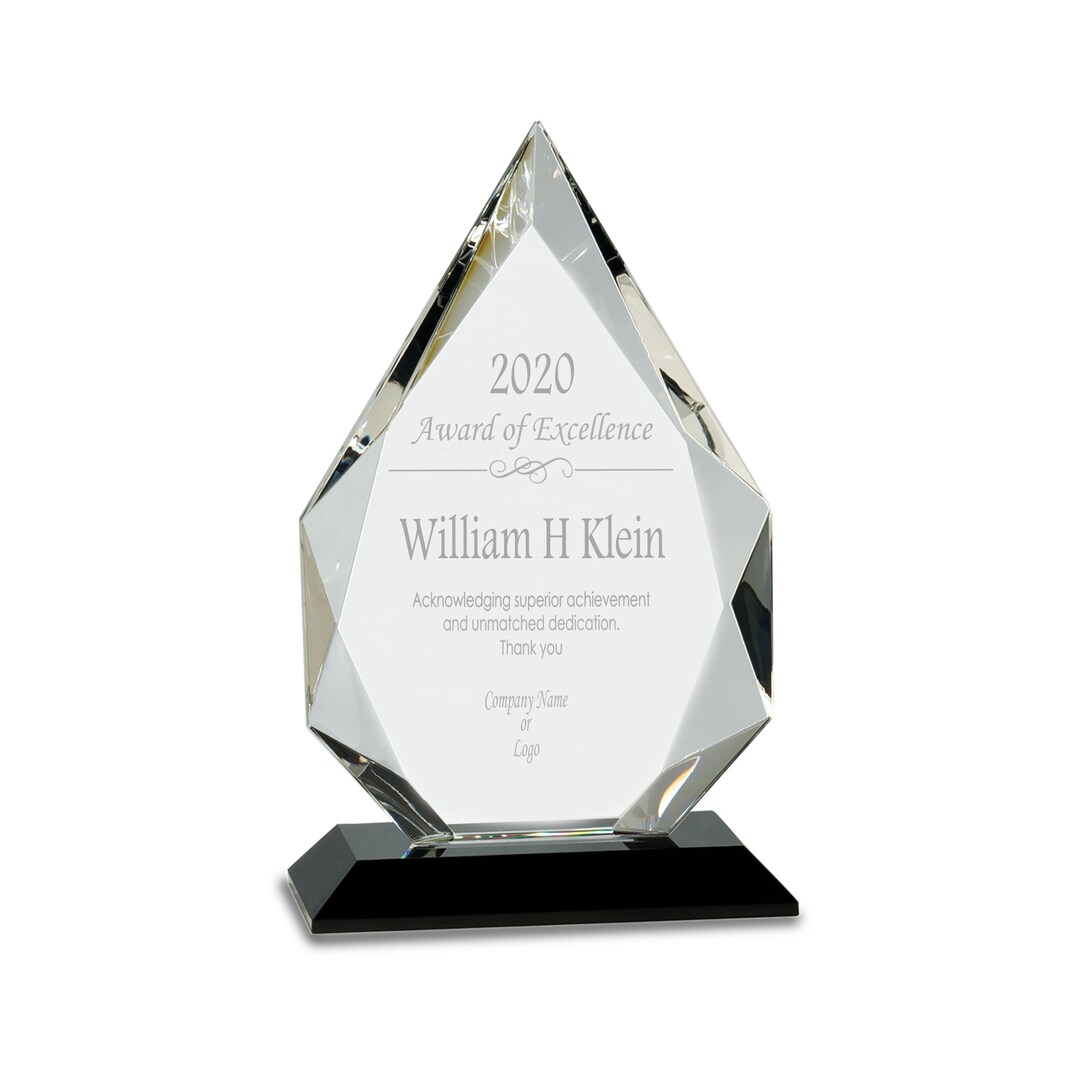 Personalized 9 Diamond Glass on Black Base Award Plaque, Custom ...