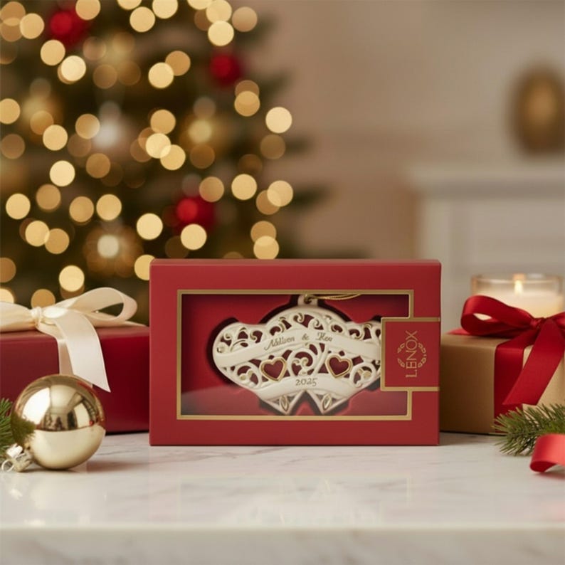 Lenox Personalized 2026 Two Hearts One Love Ornament, Custom Engraved ...