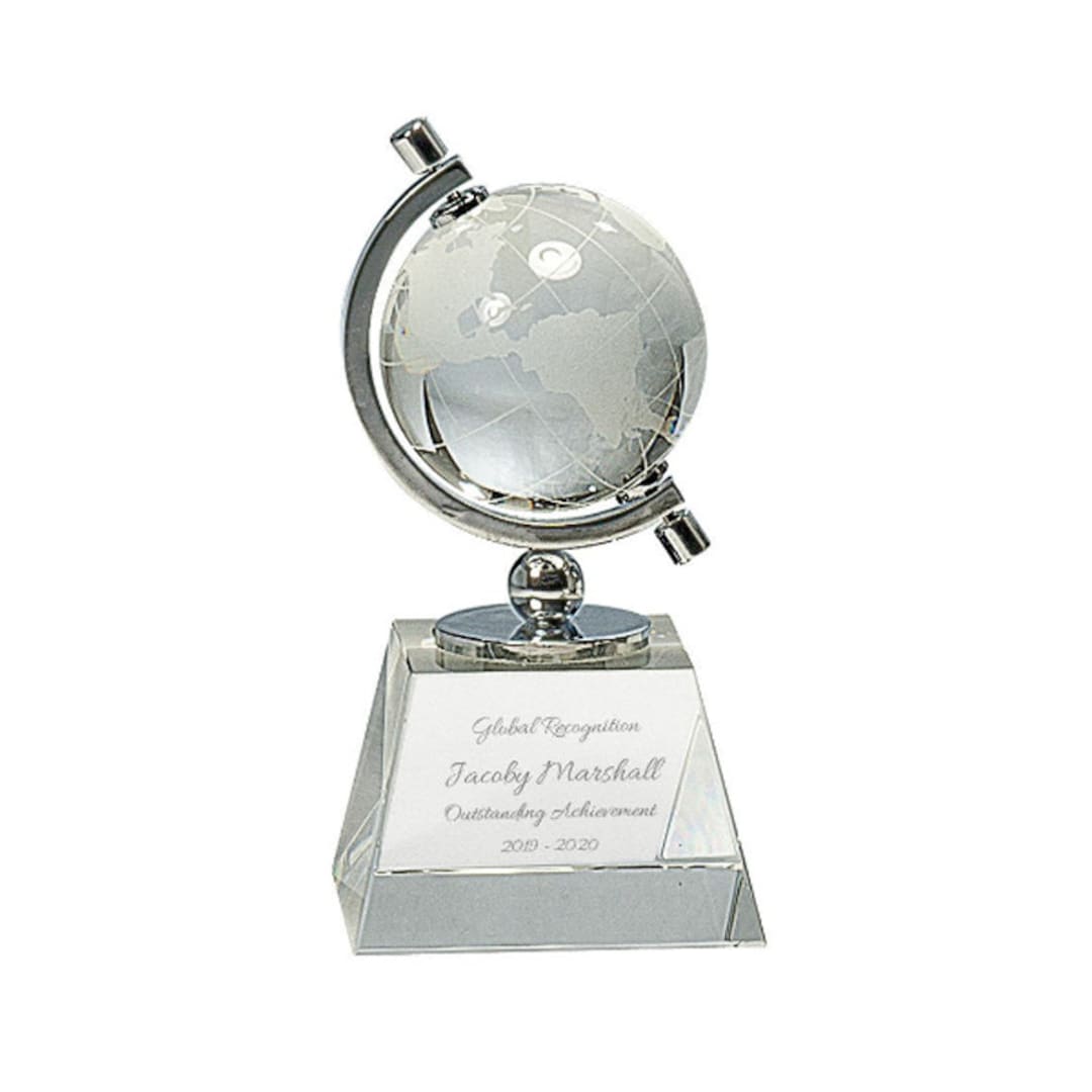 Personalized 6 Crystal Spinning Globe Award Statue, Custom Engraved ...